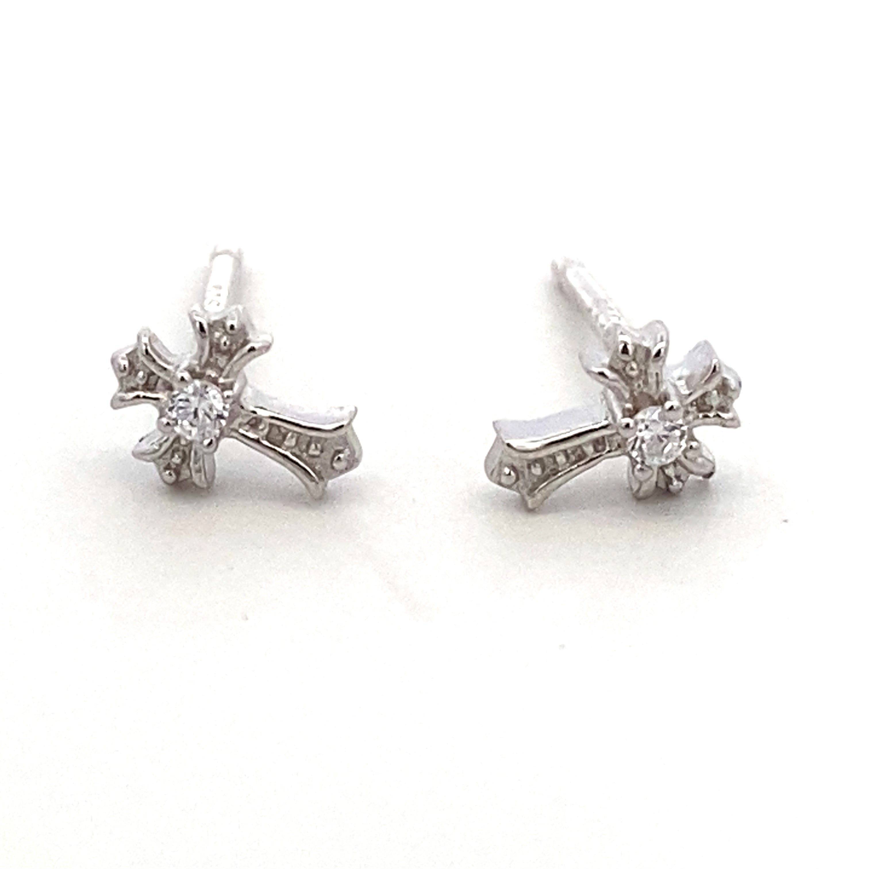 S792 RHOD SET OF SMALL BIG ASTERISK CROSS W CZ STONE IN PRONG – SilverWorks