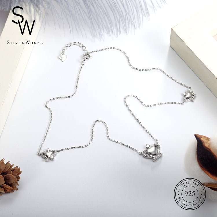 Halyn Heart Crown 925 Sterling Silver Necklace | SilverWorks